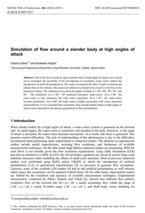 Pdf Simulation Of Flow Around A Slender Body At High Angles Of Attack