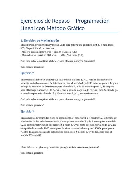 Ejercicios Programacion Lineal Grafico Para Imprimir Pdf