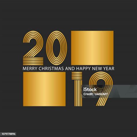 2019 메리 크리스마스와 새 해 복 많이 인사말 카드 이랑 빛나는 황금 수와 어두운 배경 블록 2019년에 대한 스톡 벡터 아트 및 기타 이미지 Istock