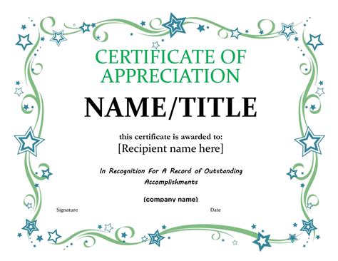 Free Printable Certificate Of Appreciation Template Pdf Word