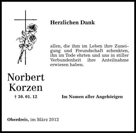 Traueranzeigen Von Norbert Korzen Rz Trauerde