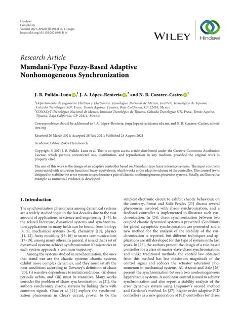 Pdf Mamdani Type Fuzzy Based Adaptive Nonhomogeneous Synchronization