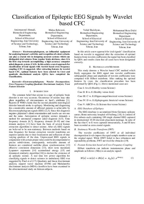 Pdf Classification Of Epileptic Eeg Signals By Wavelet Based Cfc