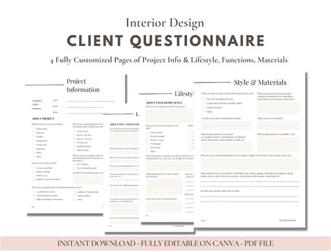 Interior Design Client Questionnaire Template Editable In Canva