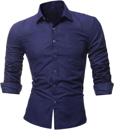 ouxiuli para hombre Giro Abajo de cuello Casual botón de manga larga