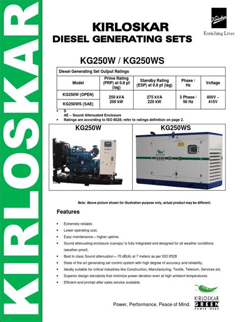 New Specification Sheet 250kva Kirloskar Green Generator Pdf