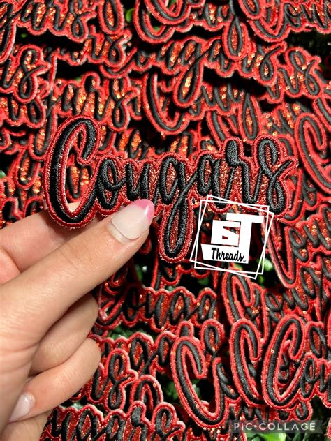 Red Cursive Cougars Cap Patches Only 6j Threads Llc