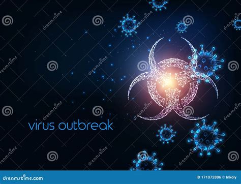 Futuristic Virus Protection Concept With Glowing Low Polygonal Shield And Virus Cells Cartoon