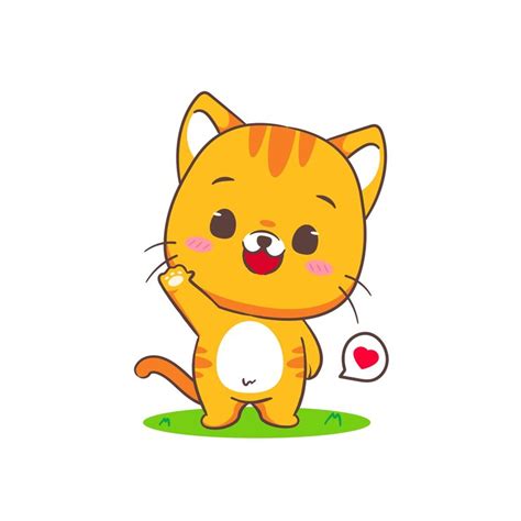 Premium Vector Cute Cat Cartoon Character Waving Hand Chibi Adorable