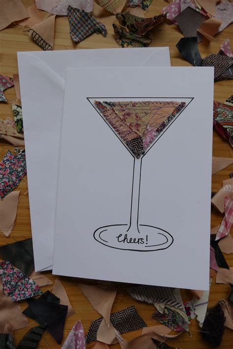 Handmade Large Fabric Martini Glass Card In Purple Etsy