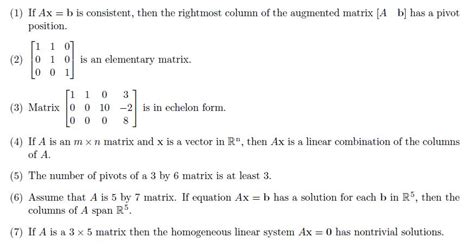 Solved 1 If Ax B Is Consistent Then The Rightmost Column