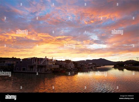 An Incredible Sunset Over Waldo Point Harbor And Houseboats In