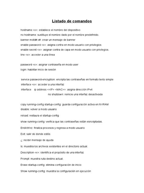 Listado De Comandos Pdf Protocolos De Internet Enrutador Computación