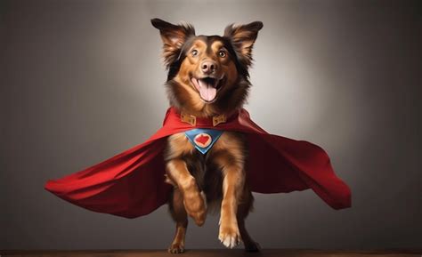 Superperro con capa roja héroe perro generatve ai Foto Premium