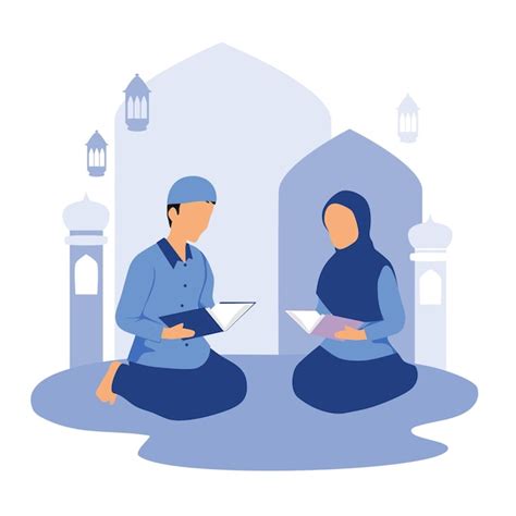 Premium Vector Illustration Of Muslim Couple Reading Quran Together