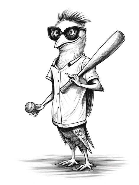 Premium Ai Image A Drawing Of A Bird With A Baseball Bat And Sunglasses Generative Ai