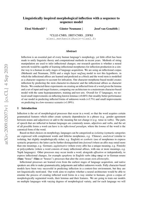 Pdf Linguistically Inspired Morphological Inflection With A Sequence