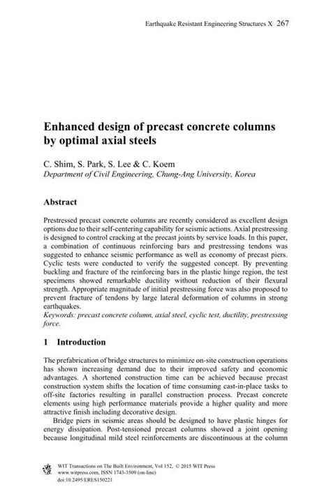 Pdf Enhanced Design Of Precast Concrete Columns By Optimal