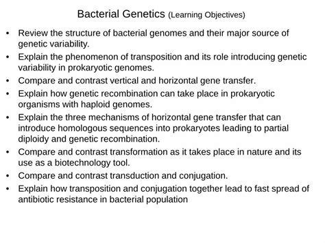 pdf bacterial genetics learning objectives