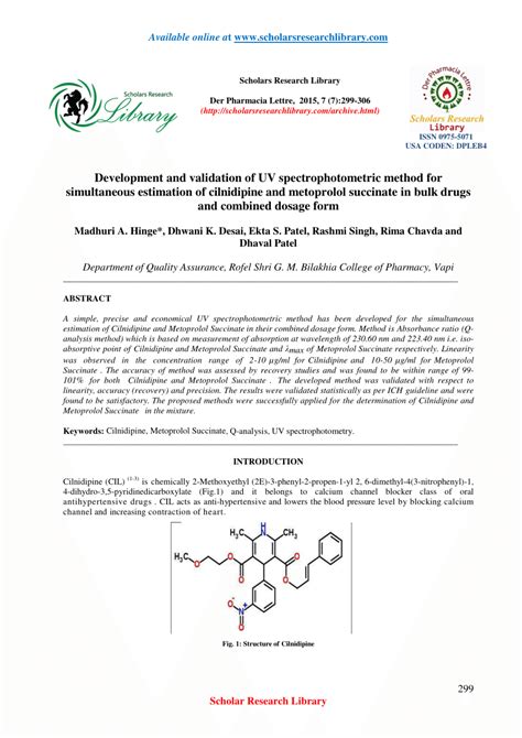 Pdf Development And Validation Of Uv Spectrophotometric Method For Simultaneous Estimation Of
