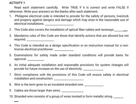 ACTIVITY 1 Read Each Statement Carefully StudyX