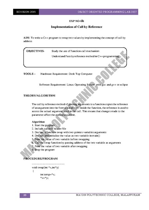 Call By Refrence In C Revision 2015 Object Oriented Programming Lab 33 Ma‟din Polytechnic