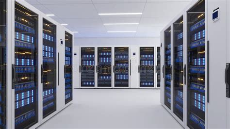 shot of modern data center with multiple rows of fully operational