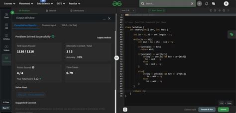 100daysofcode Java Dsa Geeksforgeeks Gfg160 Binarysearch