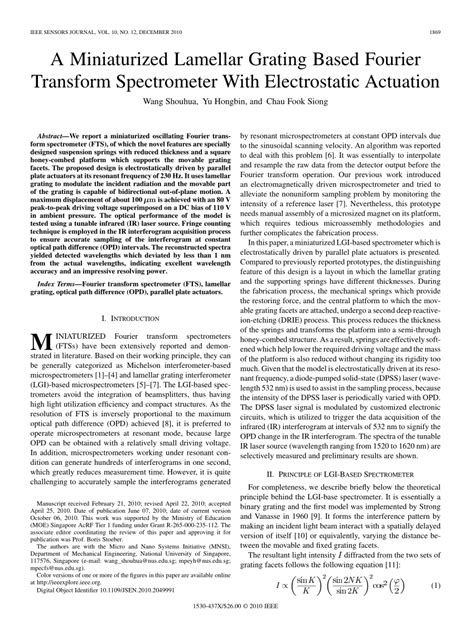 Pdf A Miniaturized Lamellar Grating Based Fourier Transform Spectrometer With Electrostatic