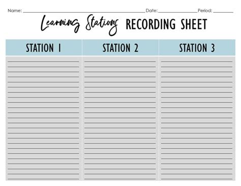 Editable Learning Stations Template Blue Sticky Note Theme Tpt