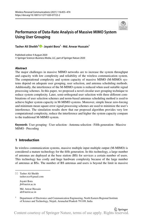 Performance Of Data Rate Analysis Of Massive Mimo System Using User Grouping Request Pdf
