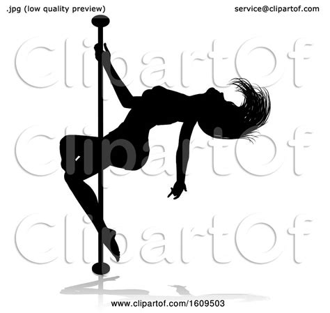 Clipart Of A Silhouetted Sexy Pole Dancer Woman With A Shadow On A