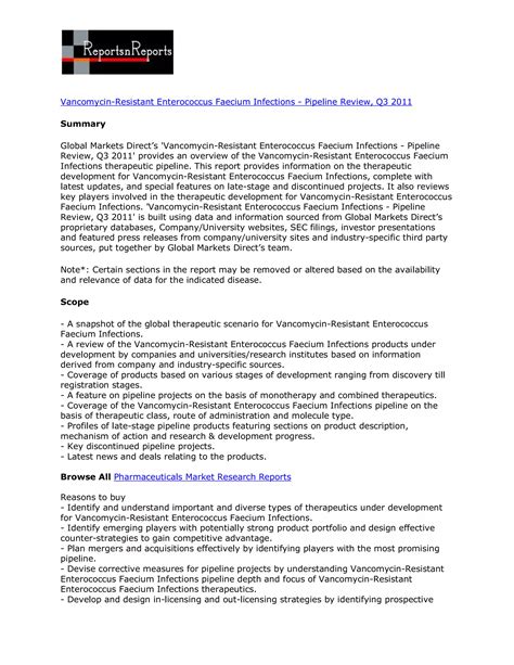 Vancomycin Resistant Enterococcus Faecium Infections Pipeline Review