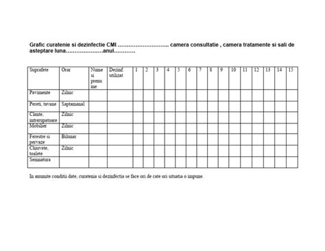 Grafic Curatenie Si Dezinfectie Cmi 1 15 Pdf