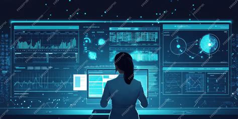 A Professional Woman Analyzes Data On A Futuristic Screen Surrounded By Digital Visuals In A