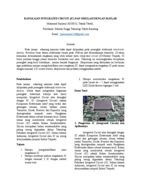 Rangkaian Integrated Circuit Ic Dan Simulasi Dengan Matlab Pdf Sains And Matematika