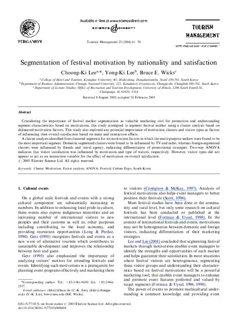 Pdf Segmentation Of Festival Motivation By Nationality And Satisfaction
