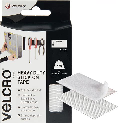 Velcro Brand 2pk Heavy Duty White Stick On Strips 50mm X 100mm Hook