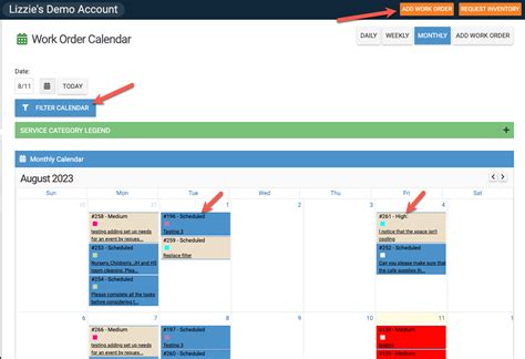 Internal Calendar In Work Order And Asset Management Espace Support Center
