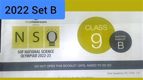 Nso Class 9 Set B Level 1 2022 Question Paper Youtube