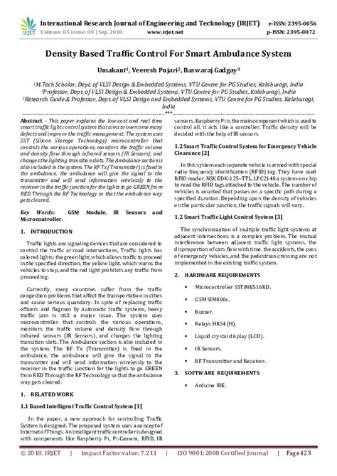Pdf Irjet Density Based Traffic Control For Smart Ambulance System