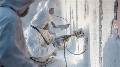 Man Worker Spraying Polyurethane Foam Inside Of Future Cottage Neural