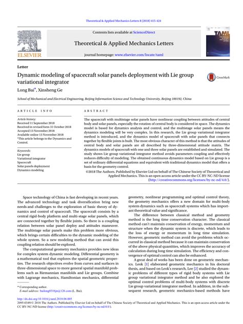 pdf dynamic modeling of spacecraft solar panels deployment with lie