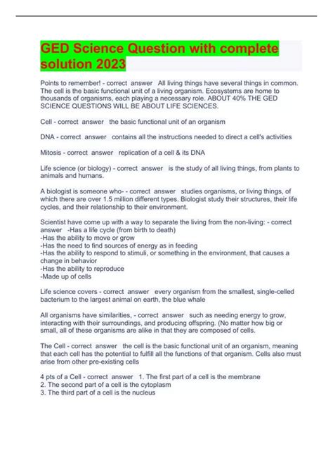 Ged Science Question With Complete Solution 2021updated Ged Stuvia Us