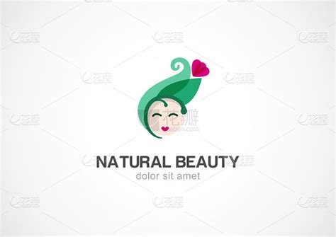 绿色的叶子和花，矢量 Logo 设计与女人剪影