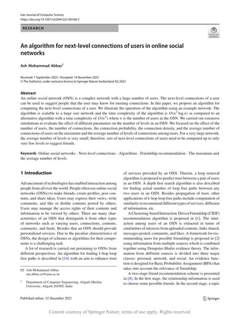 An Algorithm For Next Level Connections Of Users In Online Social