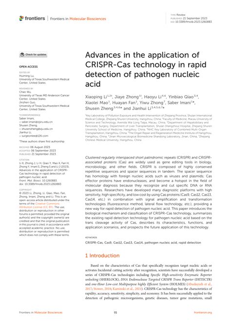 Pdf Advances In The Application Of Crispr Cas Technology In Rapid