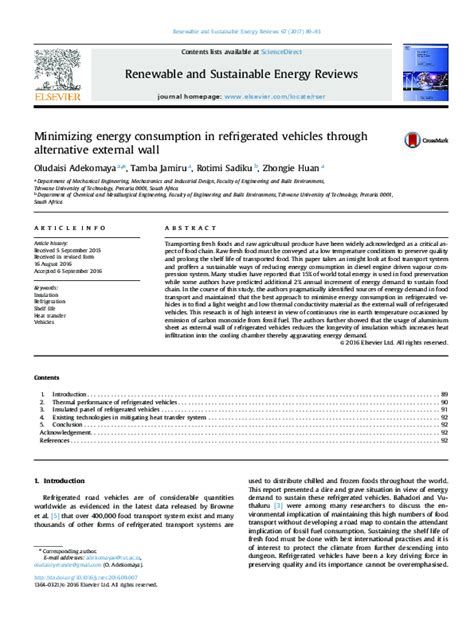 Pdf Minimizing Energy Consumption In Refrigerated Vehicles Through Alternative External Wall