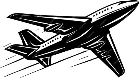 Airplane Vector Art Illustration Black And White Silhouette Premium