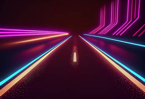 Premium Photo A Dark Road With Neon Lights And A Road